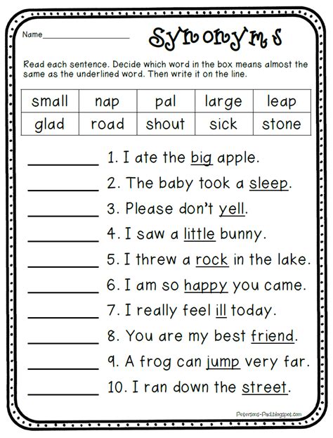 English Worksheets Synonyms An Elementary Overview