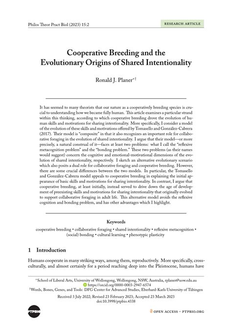 PDF Cooperative Breeding And The Evolutionary Origins Of Shared Intentionality