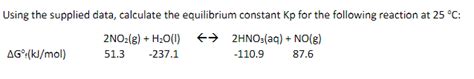 Solved Using The Supplied Data Calculate The Equilibrium Chegg
