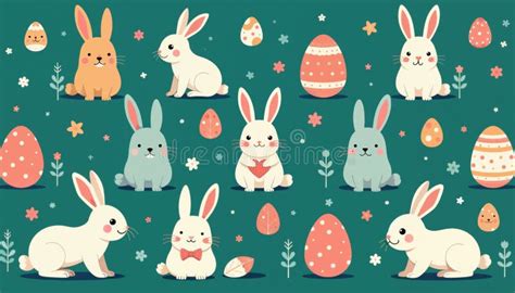 Easter Bunny Pattern With Stars And Repeating Rabbit Motifs For Festive