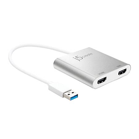 J5create USB 3 0 To Dual HDMI Cable 12 5 Silver JUA365 Office Depot