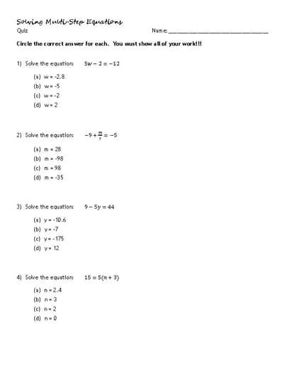 Solving Multi Step Equations Quiz By Themathismathin Tpt