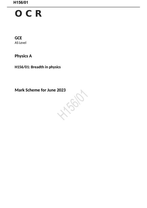 OCR AS Level Physics A Paper Mark Scheme For June H Ocr AS PHYSICS Stuvia US