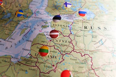 Map Of Baltic Sea Region With Flag Push Pins On Countries Travel Tourism Geography