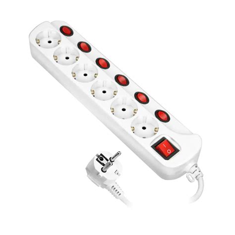 Power Strip Multiswitch 6 Sockets 2pz Schuko Cable 3x15mm