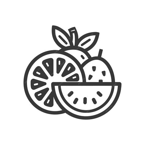 Black And White Line Art Illustration Of A Slice Of Watermelon Orange And A Whole Orange