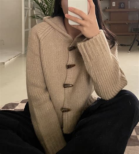 니어러브 4color 울 더플 떡볶이 후드 가디건