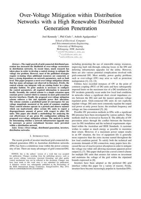 Pdf Over Voltage Mitigation Within Distribution Networks With A High