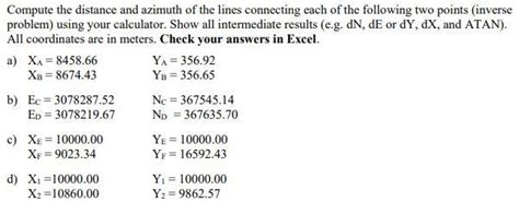 Solved Compute The Distance And Azimuth Of The Lines Chegg Com