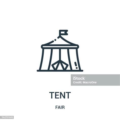 공정한 컬렉션에서 텐트 아이콘 벡터입니다 얇은 라인 텐트 개요 아이콘 벡터 일러스트 레이 션입니다 웹 및 모바일 앱 로고 인쇄 미디어에 사용할 선형 기호입니다 관광에 대한