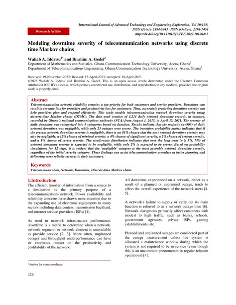 Pdf Modeling Downtime Severity Of Telecommunication Networks Using Discrete Time Markov Chains