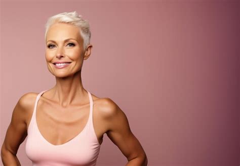 Premium Ai Image Cheerful Breast Cancer Survivor Woman On A Pink
