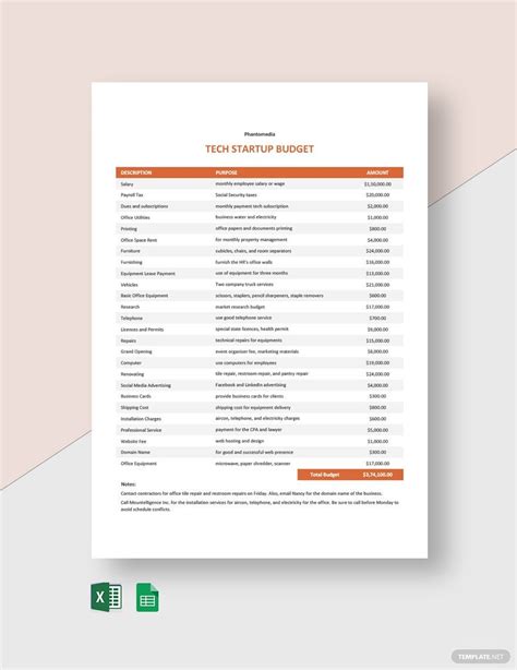 Startup Budget Plan Template In Google Sheets MS Word MS Excel GDocsLink Download