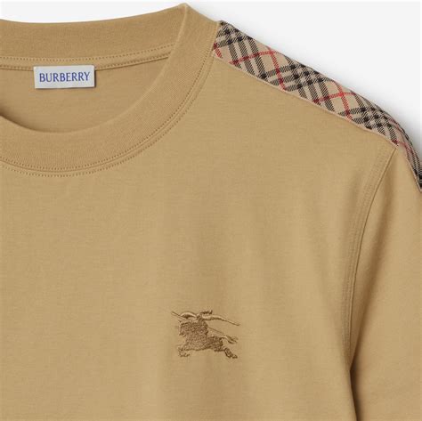Check Trim Cotton T Shirt In Flax Beige Men Burberry® Official