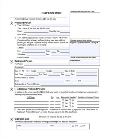 Free 8 Restraining Order Form Samples In Pdf Ms Word