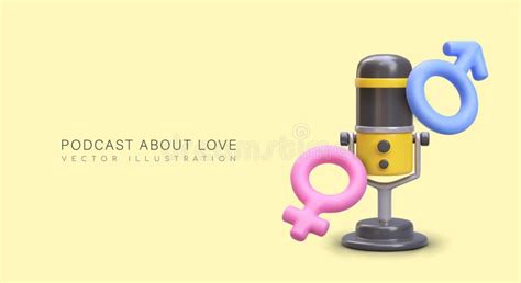 Podcast About Love Sex Realistic Microphone Male And Female Gender Symbols Stock Vector