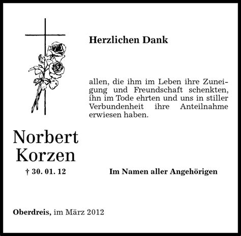 Traueranzeigen Von Norbert Korzen Rz Trauer De
