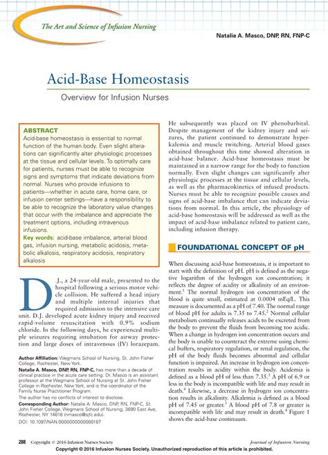Acid Base Homeostasis Overview For Infusion Nurses Docslib