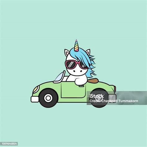 운전 자동차 만화 벡터 일러스트 레이 션 선글라스와 함께 귀여운 유니콘 귀여운에 대한 스톡 벡터 아트 및 기타 이미지 귀여운
