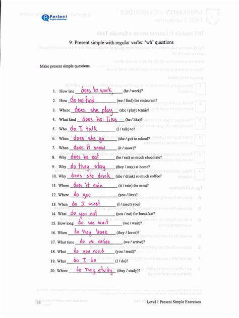 Pres Simple Exercise Answers Pdf