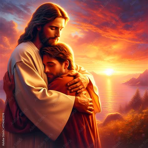 Jesus Christ Welcoming Young Man In Heaven Ilustração Do Stock Adobe