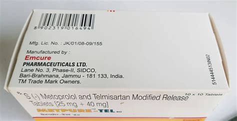 Metoprolol Telmisartan Modified Release Tablets At Rs 134 92 Box In Aurangabad