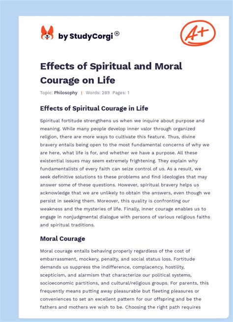 Effects Of Spiritual And Moral Courage On Life Free Essay Example