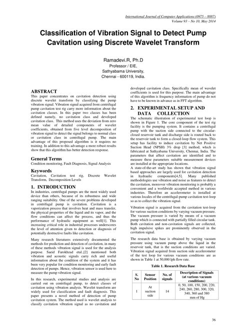 Pdf Classification Of Vibration Signal To Detect Pump Cavitation Using Discrete Wavelet Transform
