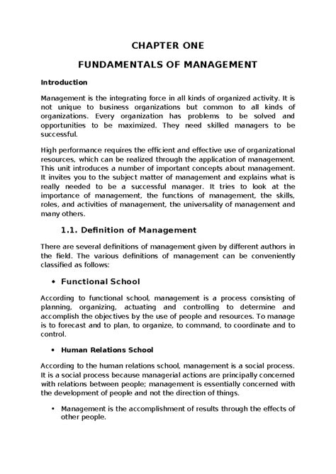 Chapter 1 Lecture Note For Management Chapter One Fundamentals Of
