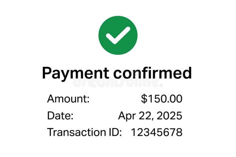 Payment Success Screen With Transaction Data And Checkmark Icon Stock