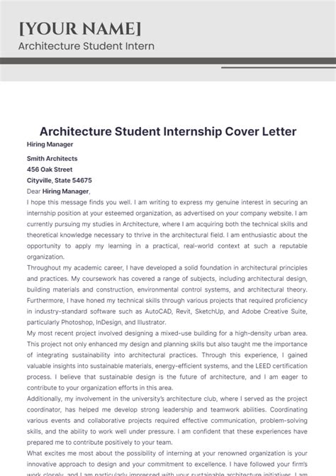 Free Architecture Student Internship Cover Letter Template To Edit Online