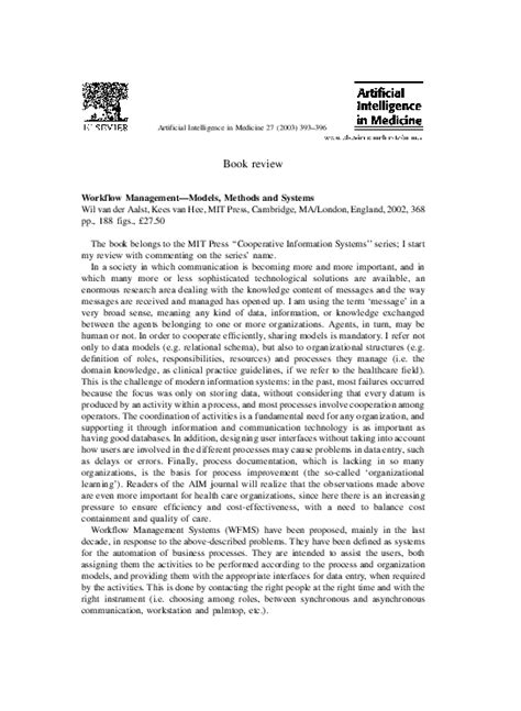 Pdf Workflow Management Models Methods And Systems