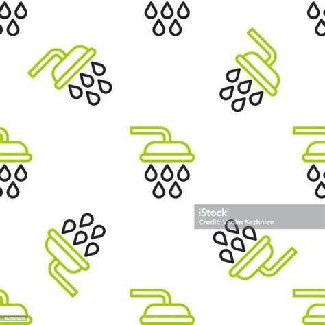 흰색 배경에 아이콘 고립 된 원활한 패턴을 흐르는 물 방울 라인 샤워 헤드 벡터 가정의 방에 대한 스톡 벡터 아트 및 기타 이미지 가정의 방 건강관리와 의술 건강한
