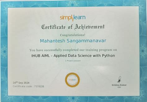 I Have Successfully Completed Training Program On Aiml Applied Data