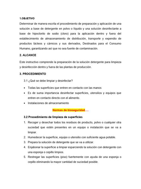 Instructivo De Limpieza Y Desinfeccion Pdf Agua Detergente