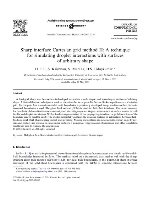 Pdf Sharp Interface Cartesian Grid Method Ii A Technique For Simulating Droplet Interactions