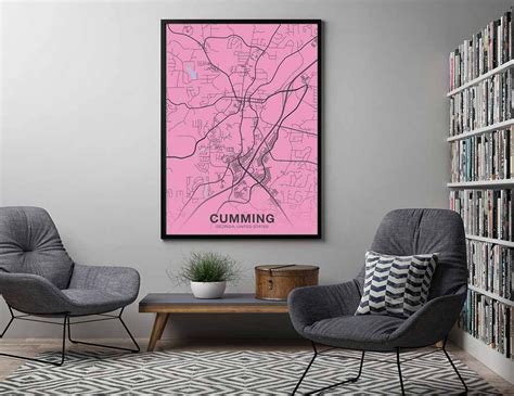 Cumming Georgia Ga Usa Map Poster Color Hometown City Print Modern Home