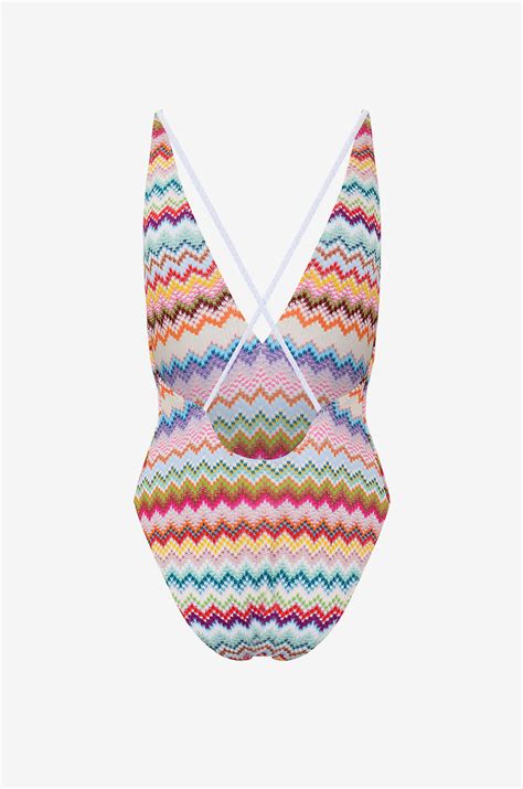 Einteiliger Zickzack Strick Badeanzug Mit Tiefem V Ausschnitt Missoni
