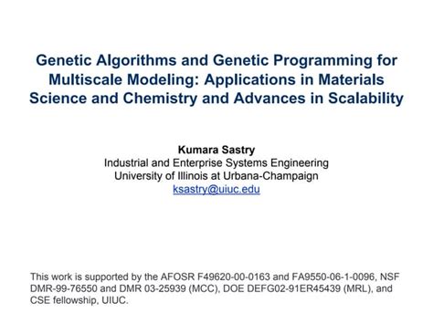 Genetic Algorithms And Genetic Programming For Multiscale Modeling Ppt