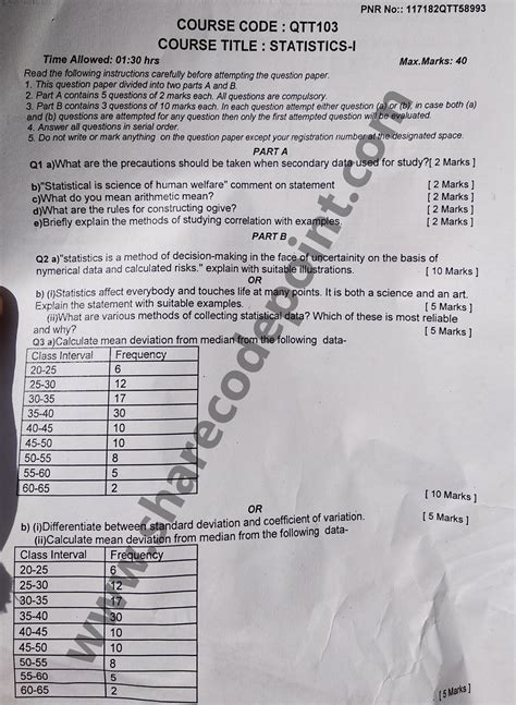 Qtt103 Statistics I Mid Term Exam Question Paper Qtt 103 Lpu