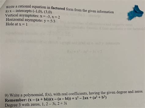 solved write a rational equation in factored form from the