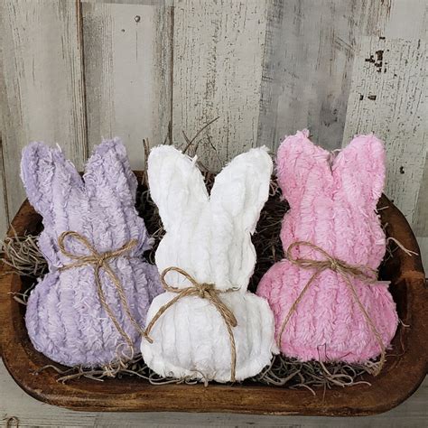 Mini Chenille Fabric Bunnies Chenille Decor Easter Etsy