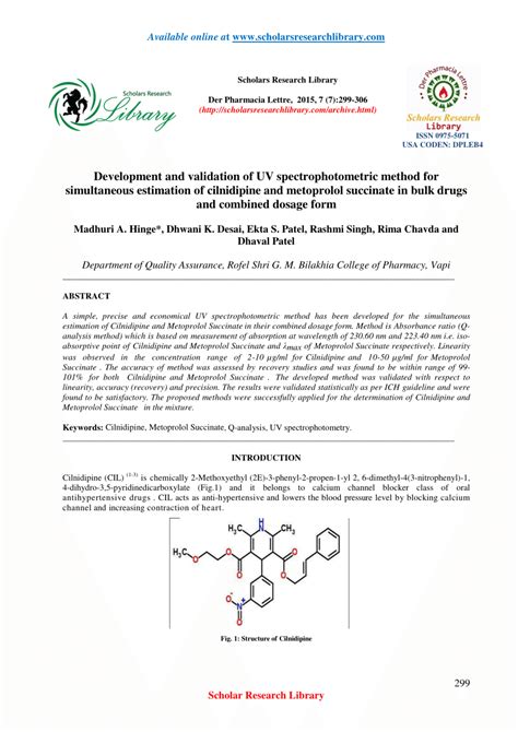 pdf development and validation of uv spectrophotometric method for