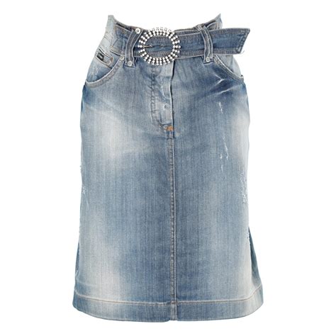 Denim Skirt With Rhinestone Belt Buckle Dolce And Gabbana At 1stdibs