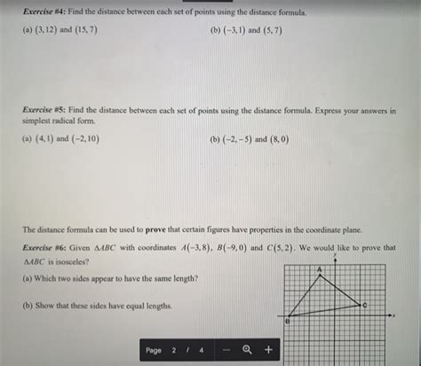 Solved Exercise Find The Distance Between Each Set Of Chegg