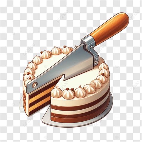 투명한 배경에 분리된 칼이 달린 맛있는 케이크의 3d 이미지 칼이 달린 맛있는 케이크의 3d 이미지 투명 배경에 고립 만화 Png 일러스트 및 이미지 에 대한 무료