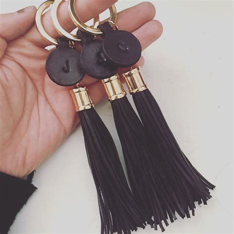 Leather Tassel Keychain Personalized Initial By Aliceandbo On Etsy