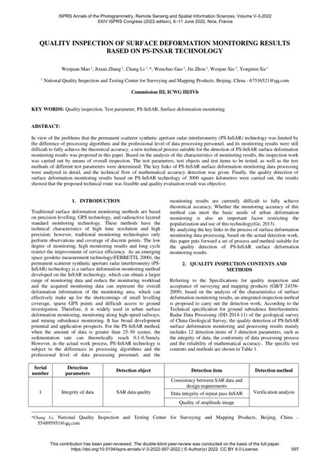 Pdf Quality Inspection Of Surface Deformation Monitoring Results Based On Ps Insar Technology