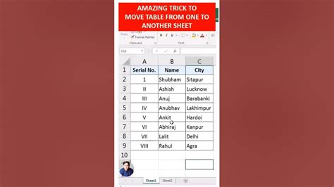 Amazing Excel Trick To Move A Table Excelshorts Exceltips Youtube
