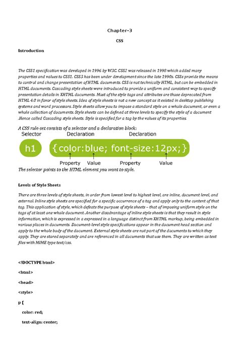 Chapter 3 Css Chapter Css Introduction The Css1 Specification Was Developed In 1996 By W3c